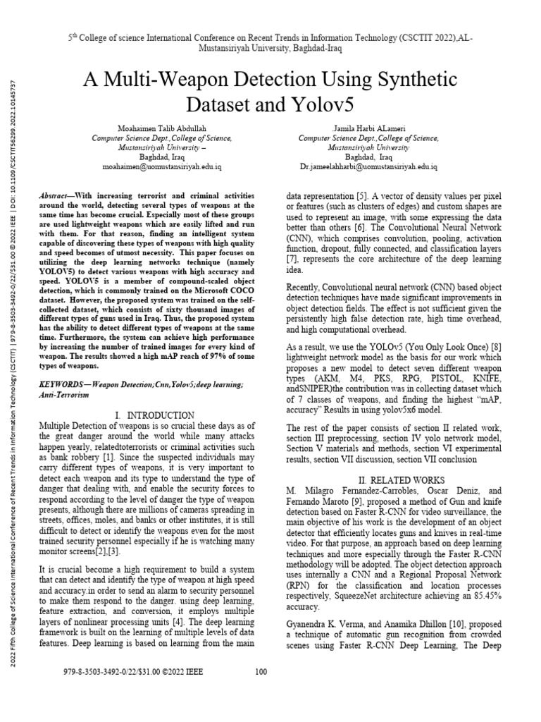 A Multi-Weapon Detection Using Synthetic Dataset and Yolov5 | PDF | Computing | Artificial ...