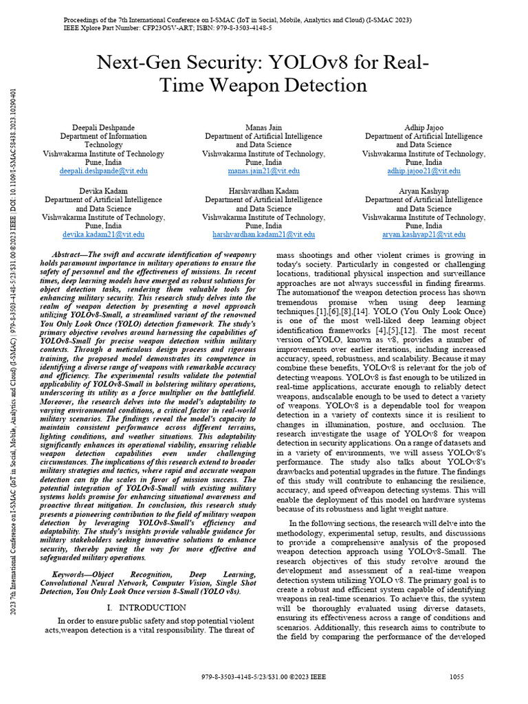 Next Gen Security Yolov8 For Real Time Weapon Detection Pdf Support Vector Machine Deep