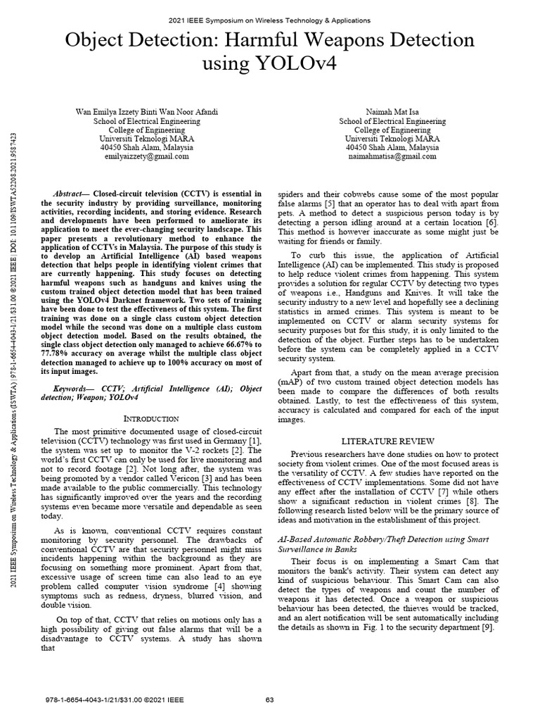 AI Weapons Detection with YOLOv4 | PDF | Closed Circuit Television ...