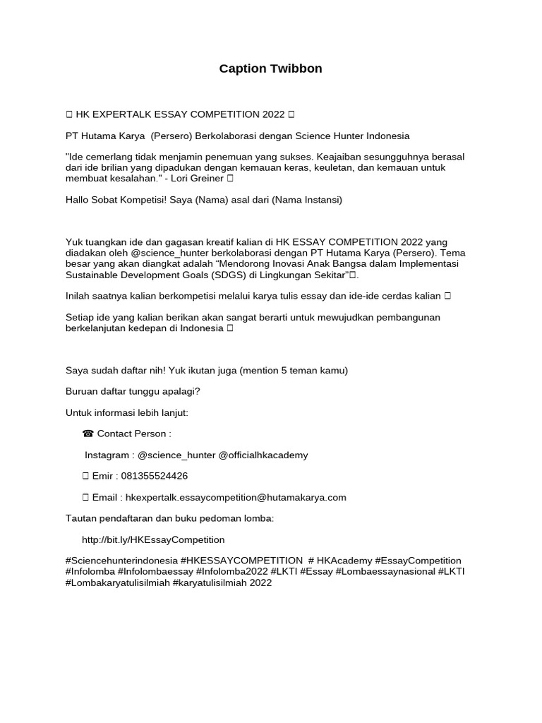 Lomba Essay HK 2022: Inovasi SDGs Indonesia | PDF