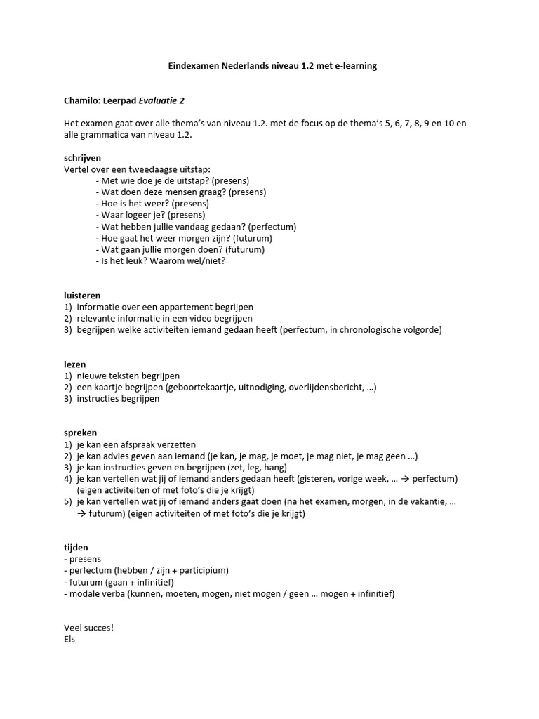 Wat Moet Je Studeren Voor de Online Evaluatie 2 - Niveau 1.2 - Focus Op Thema 5-10 | PDF