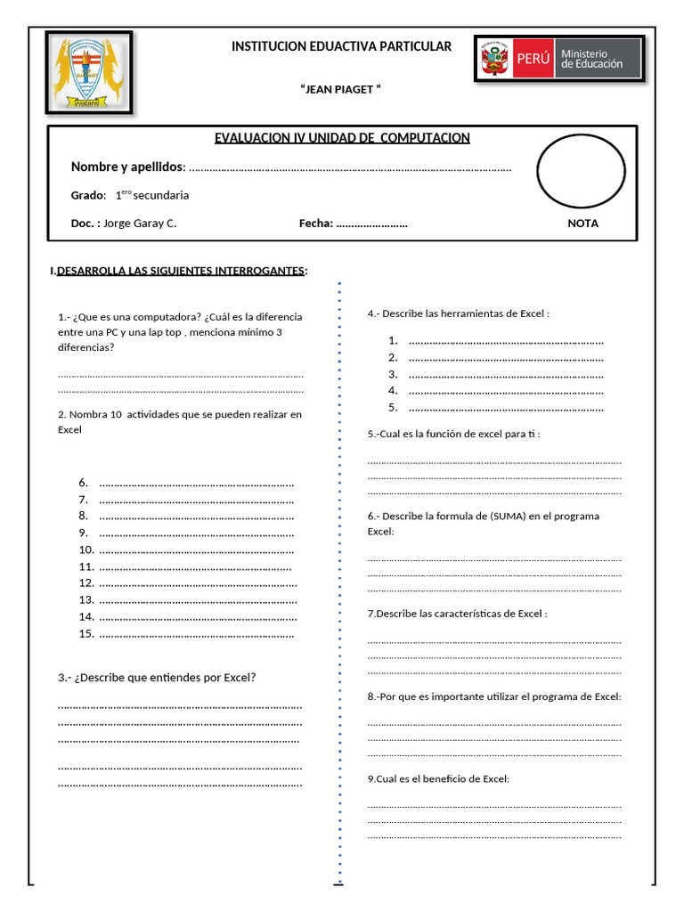 Examen 1ero Secundaria | PDF