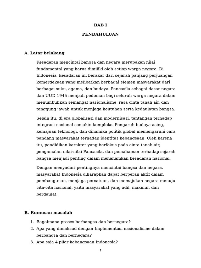 Makalah PKN Kel 1 Kesadaran Mencintai Bangsa Dan Negara Indonesia | PDF