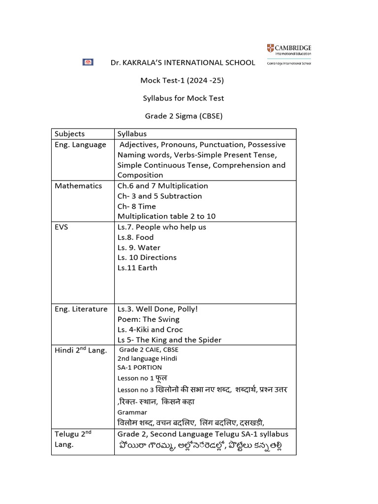 2 Sigma - Mock Test-1 Portion (2024-25) | PDF | Linguistics | Languages