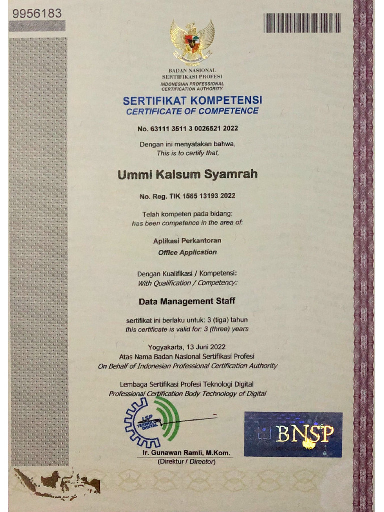 Sertif BNSP Umay | PDF