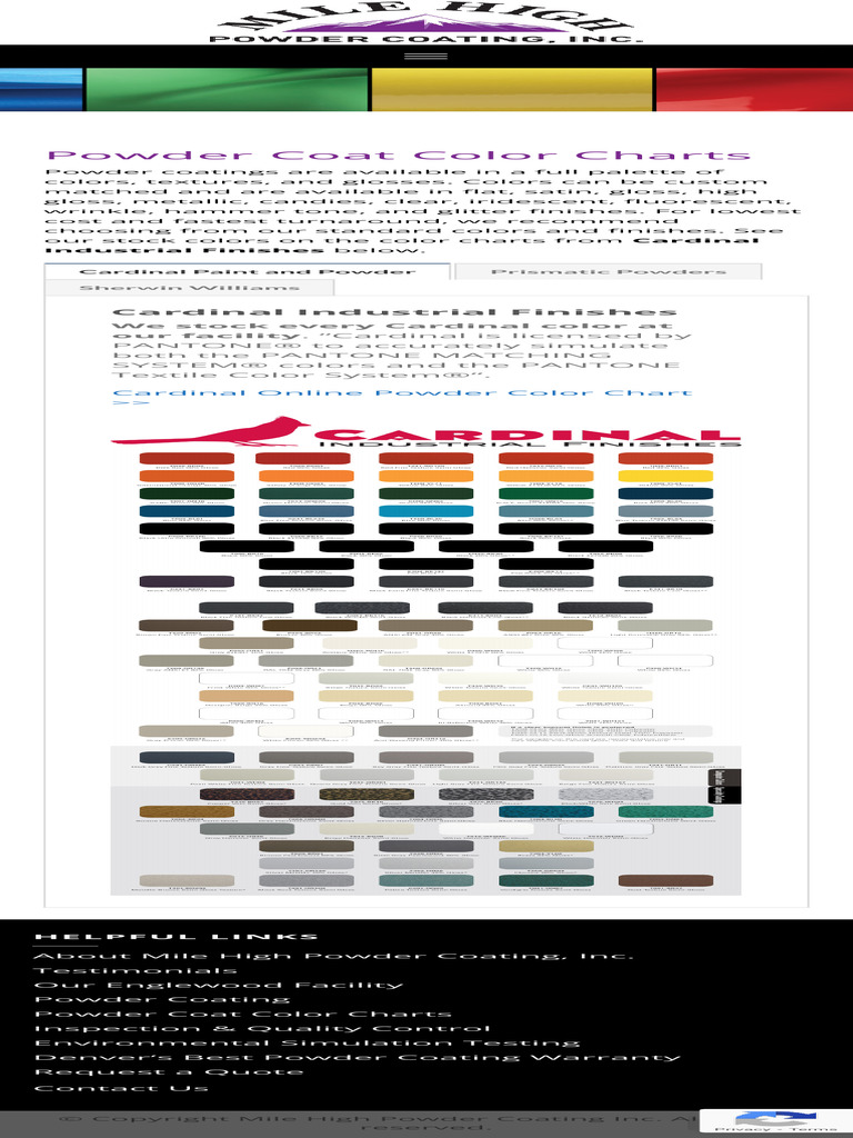Powder Coat Color Charts Mile High Powder Coati | PDF | Visual ...