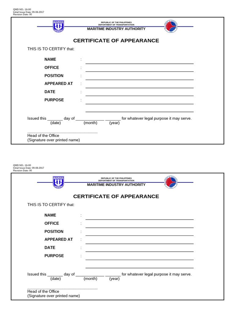 16 Certificate of Appearance | PDF