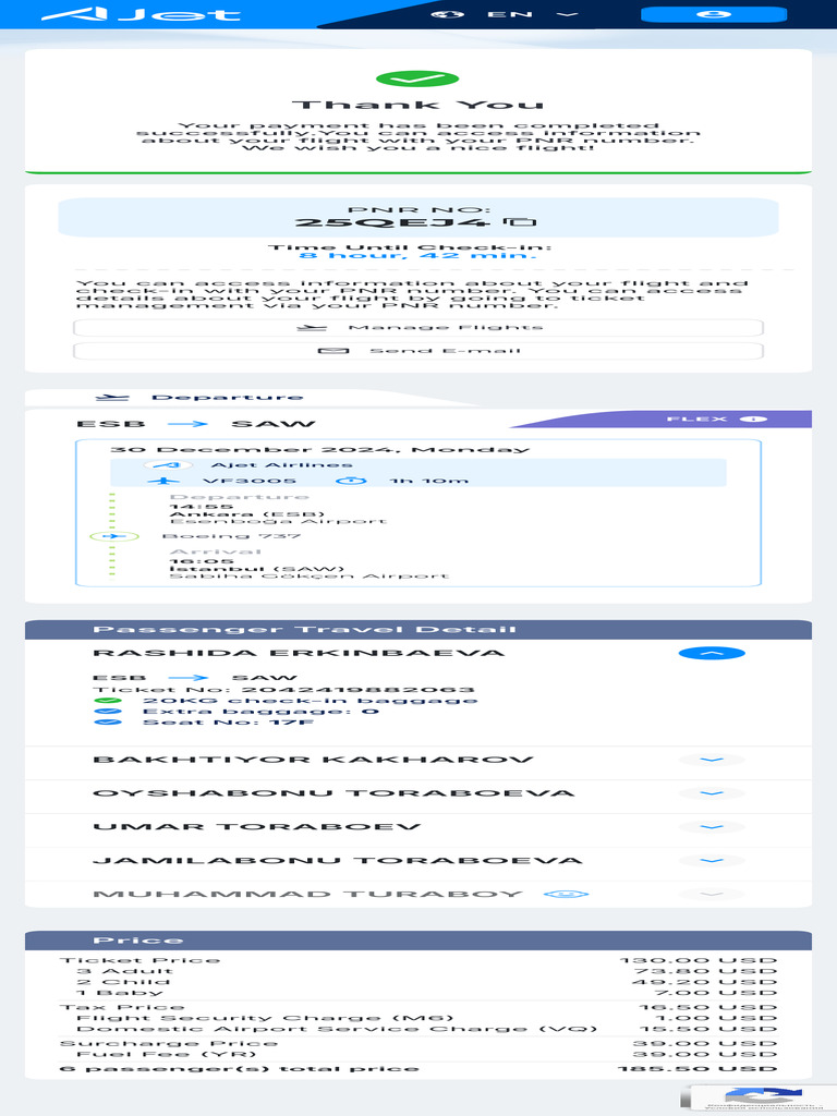 AJet - Thank You - Booking Complete | PDF