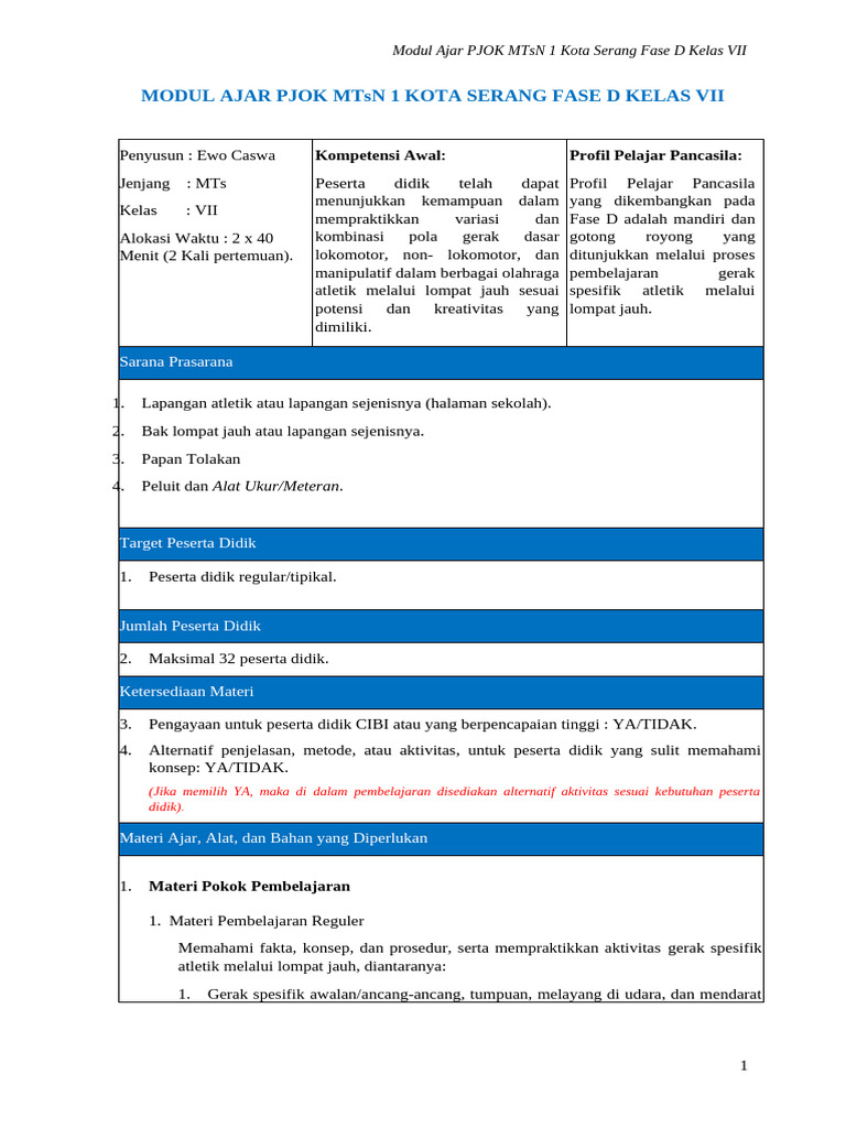 Modul Ajar Lompat Jauh - Supervisi | PDF