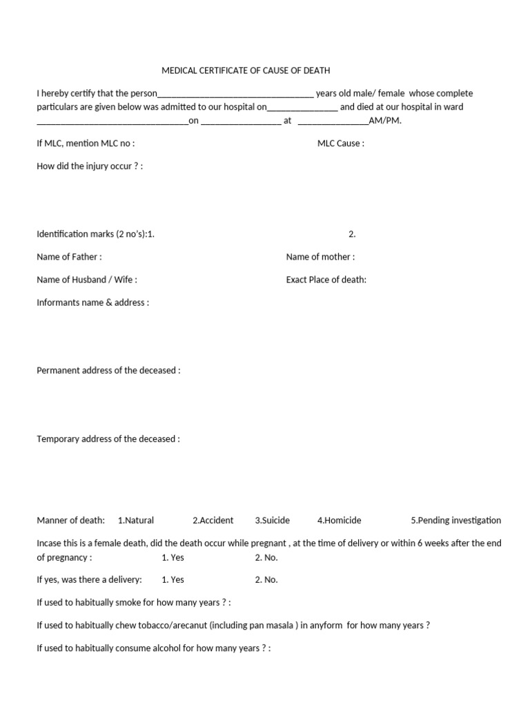Medical Certificate of Cause of Death | PDF | Death | Health Sciences
