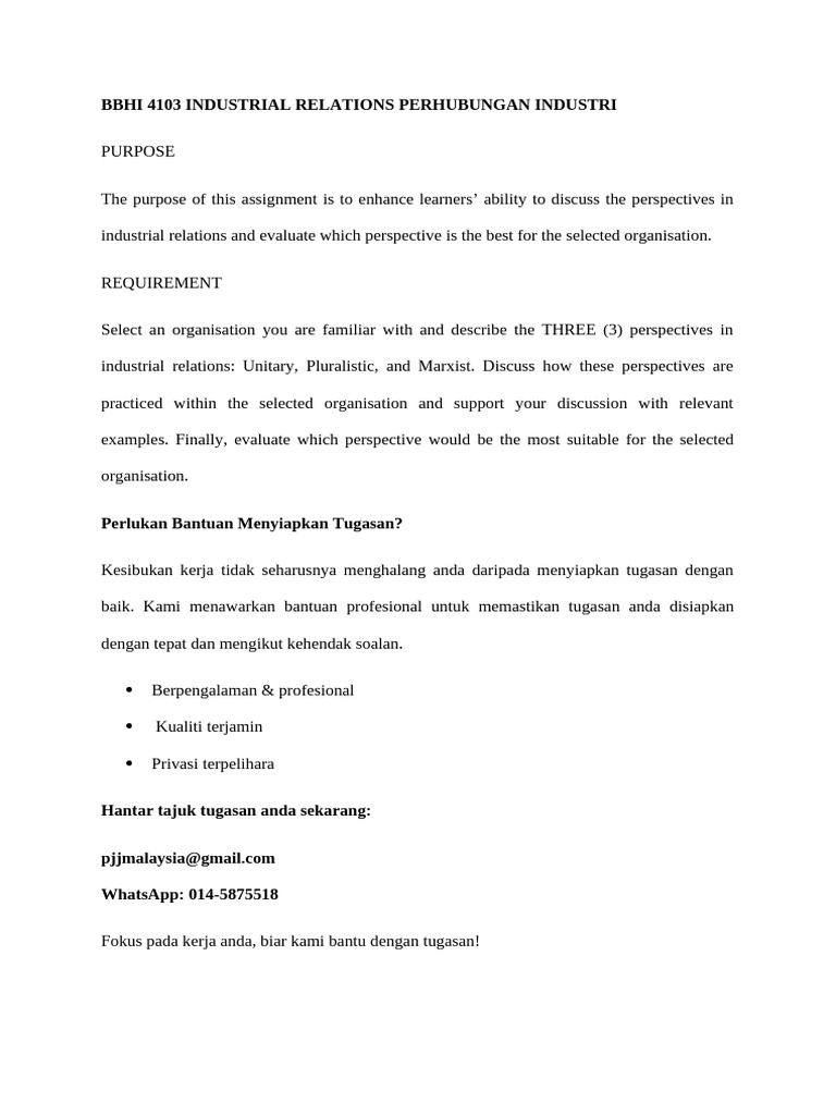 Industrial Relations Assignment Guide | PDF