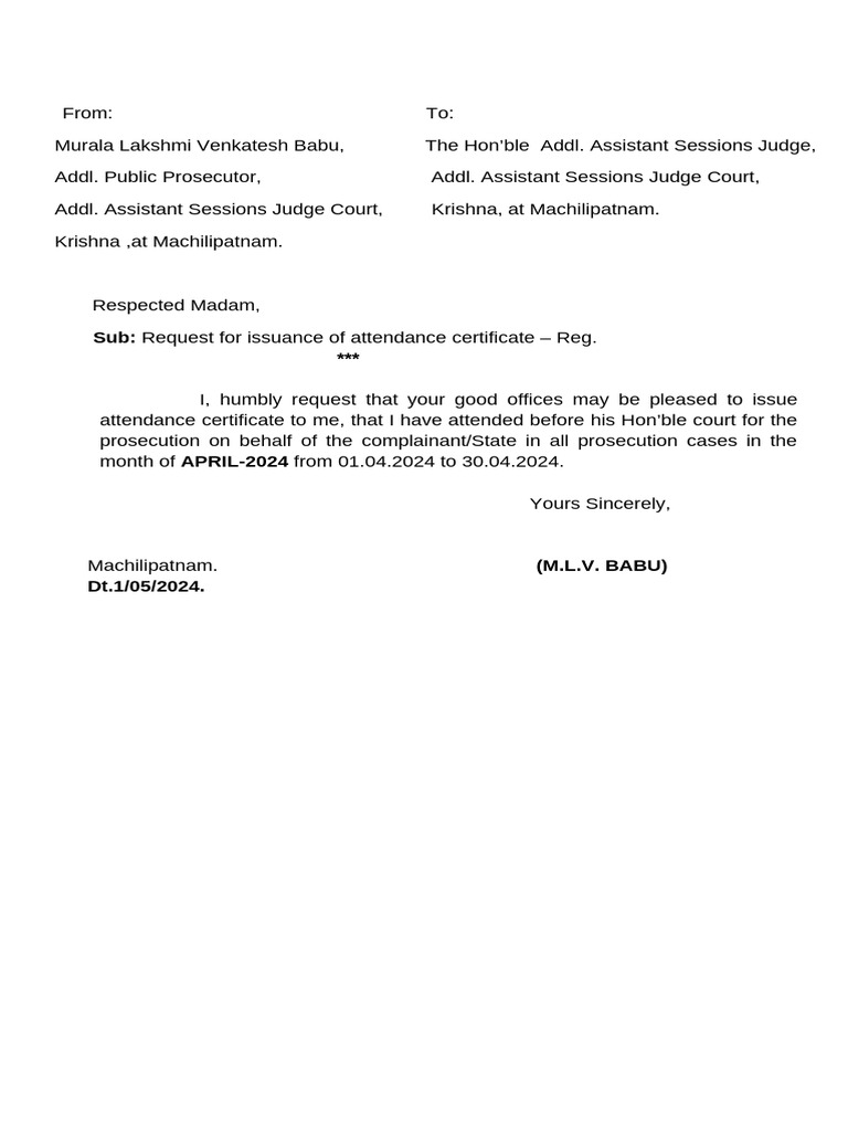 Attendance Certificate REQUEST LETTER | PDF