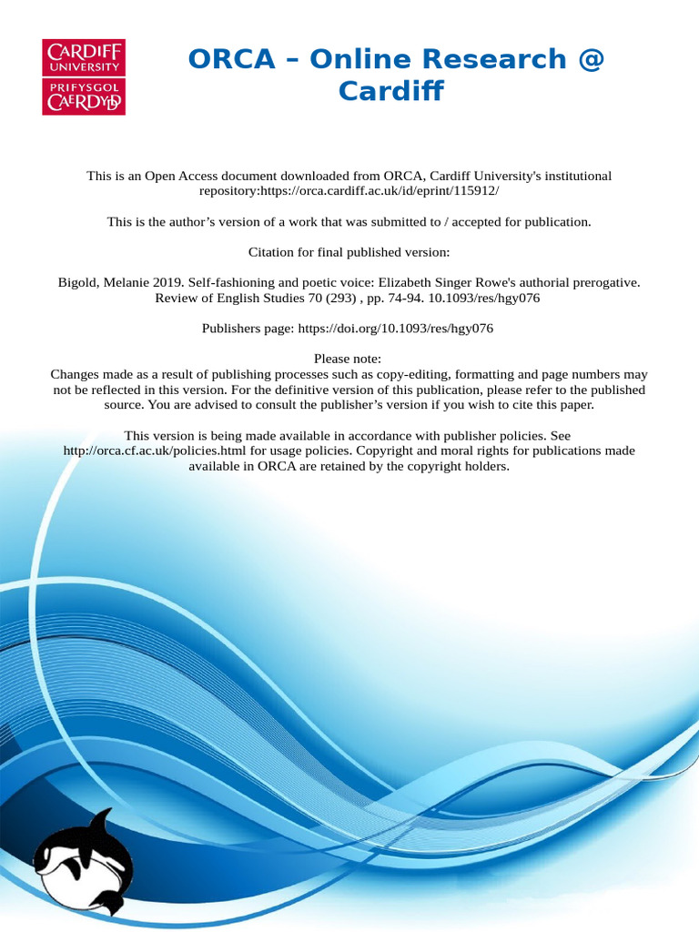 Bigold, Rowe article for ORCA | PDF | Poetry