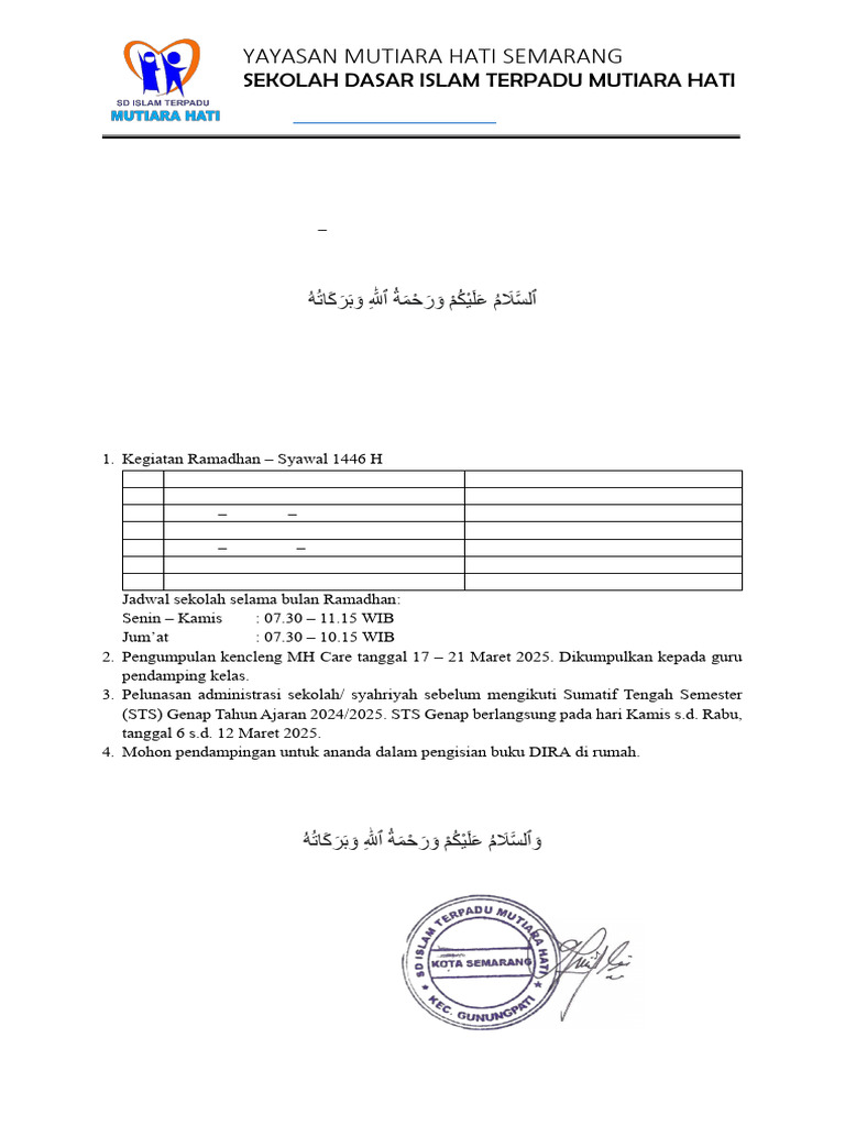 Surat Edaran Sekolah_Kegiatan Ramadhan | PDF