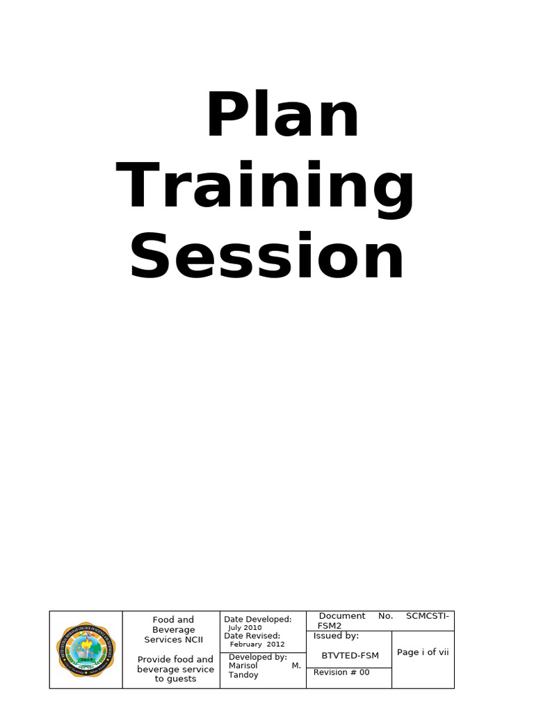 Food and Beverage Training Plan NCII | PDF | Manual Transmission ...