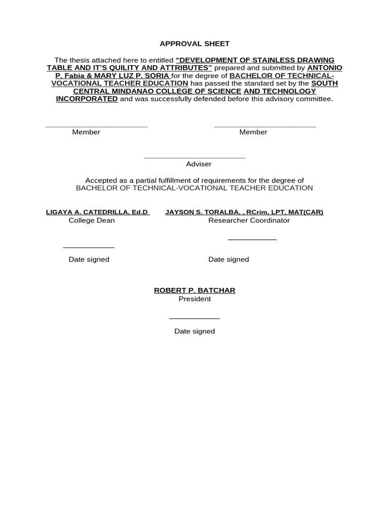Thesis Approval: Stainless Drawing Table | PDF