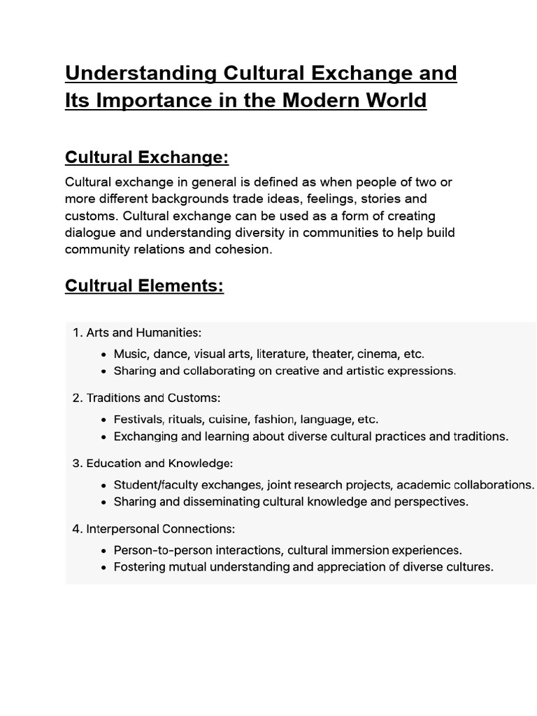Importance of Cultural Exchange Today | PDF | Community | Mentorship