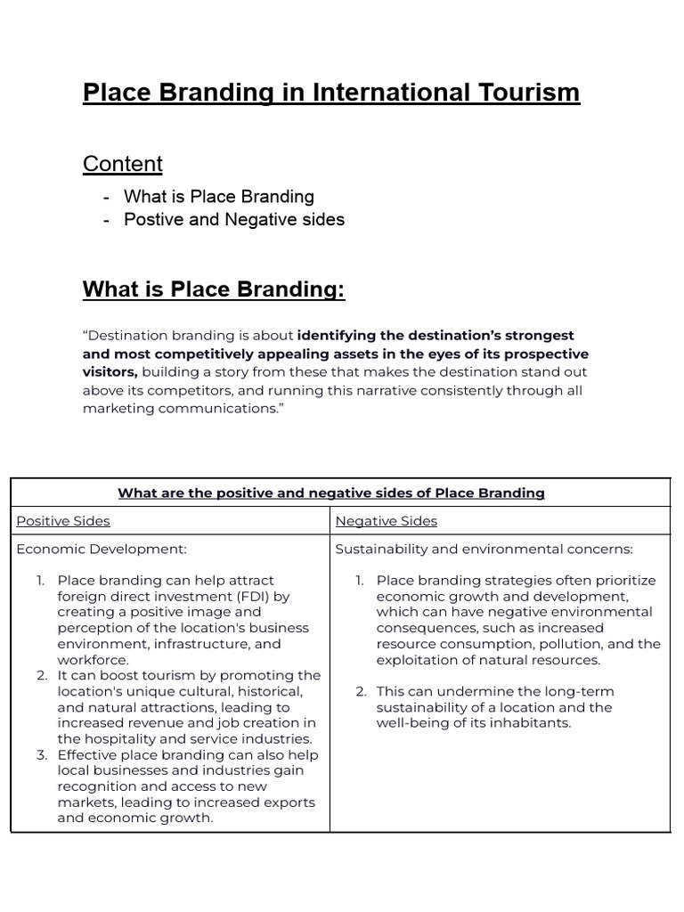 Place Branding in Tourism: Pros and Cons | PDF | Brand | Tourism