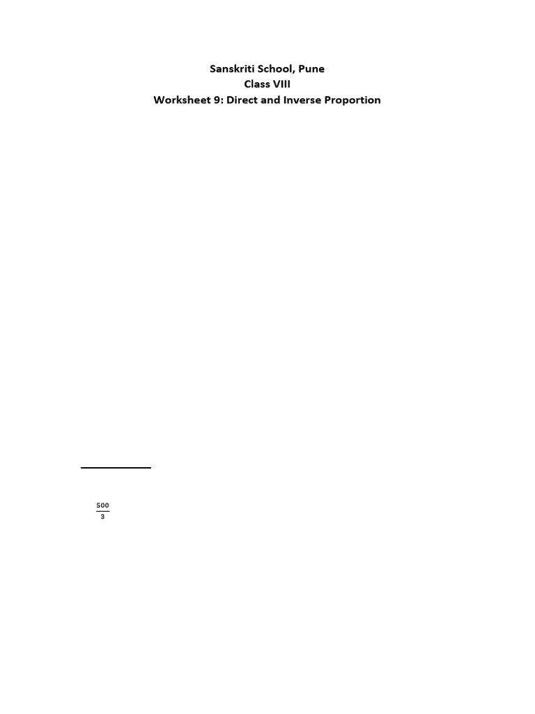 VIII Revision Worksheet 9 Direct&Inverse | PDF