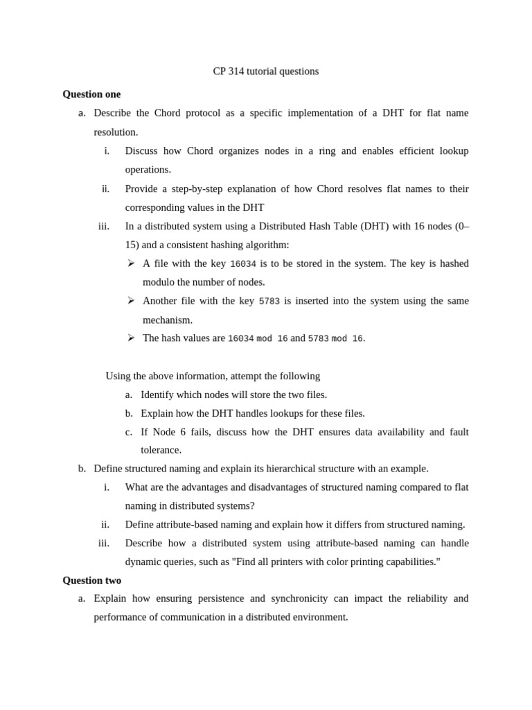 CP 314 Tutorial Question | PDF | Distributed Computing | Computing