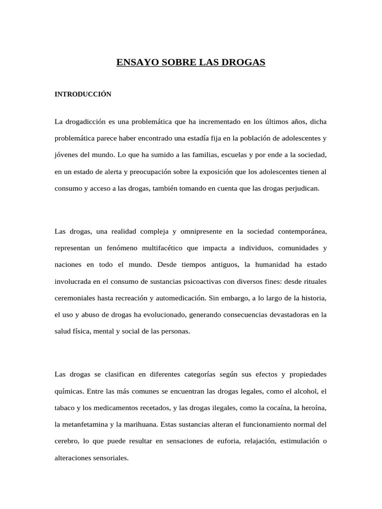 Ensayo Sobre Las Drogas | PDF | Drogas | La dependencia de sustancias