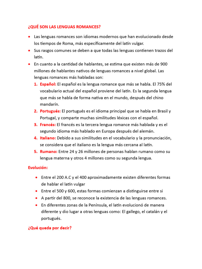 Lenguas Romances | PDF | latín | Lengua española