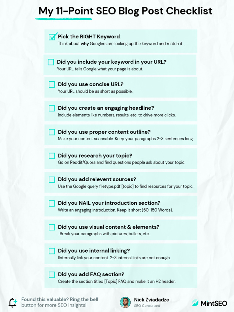 SEO Blog Post Checklist Guide | PDF