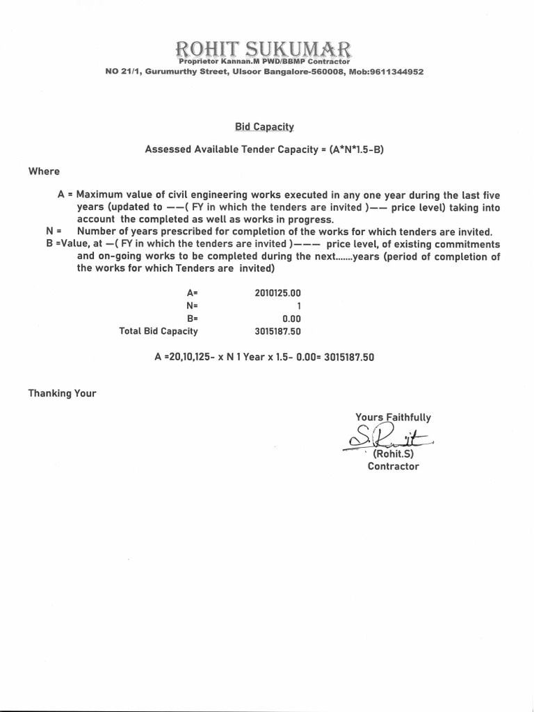 Bid Capacity - 0001 | PDF