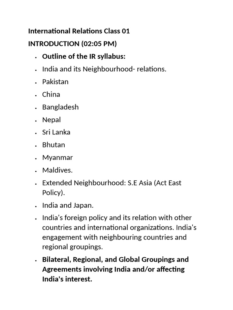 International Relations Classes by Vision IAS | PDF | India–Pakistan ...
