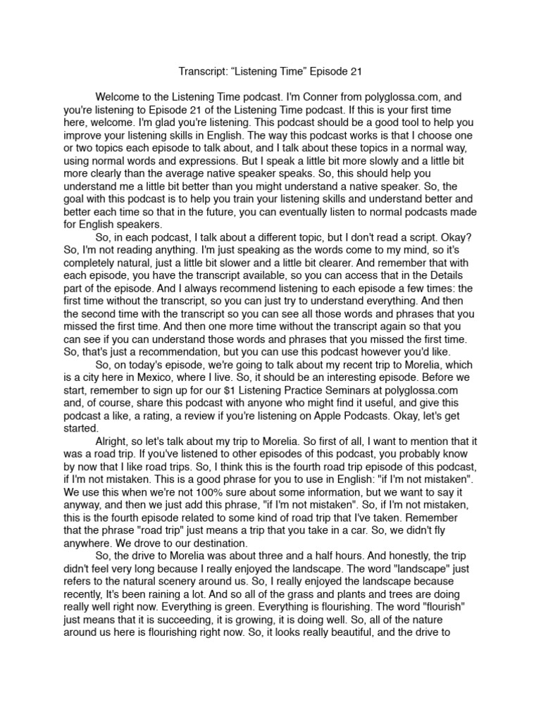 Episode 21 Transcript - Listening Time | PDF