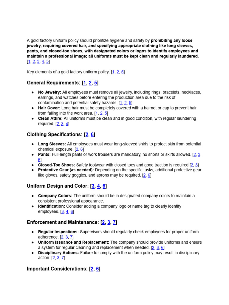 Uniform Policy For Gold Factory | PDF | Clothing | Aesthetics