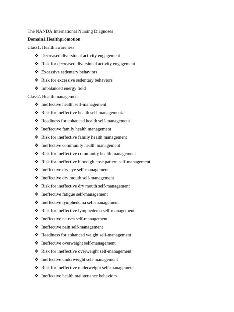 NANDA Nursing Diagnoses Overview | PDF | Psychological Resilience ...