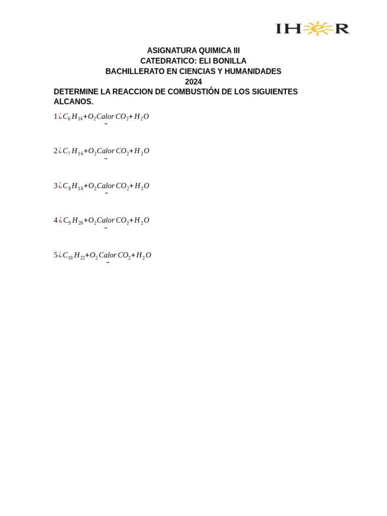Combustión de Alcanos en Química III | PDF