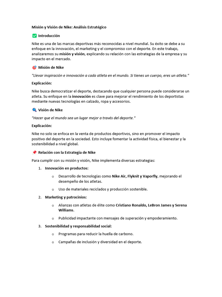 Misión y Visión de Nike: Claves Estratégicas | PDF