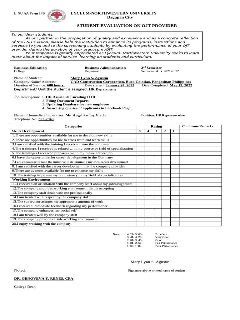 Ojt Provider Evalution Form | PDF