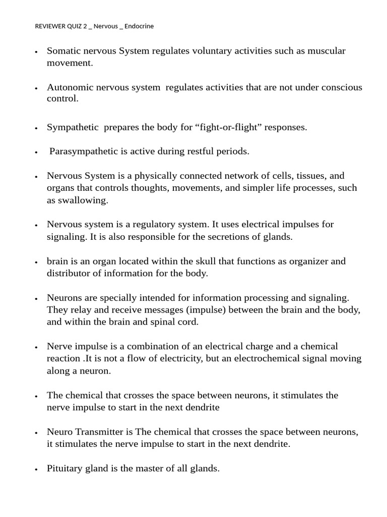 3rd Quarter - REVIEWER Quiz 2 | PDF | Nervous System | Hormone
