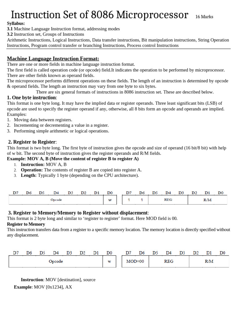 MIC Chapter 3 Instruction Set of 8086 Microprocessor | PDF | Central Processing Unit | Computer ...