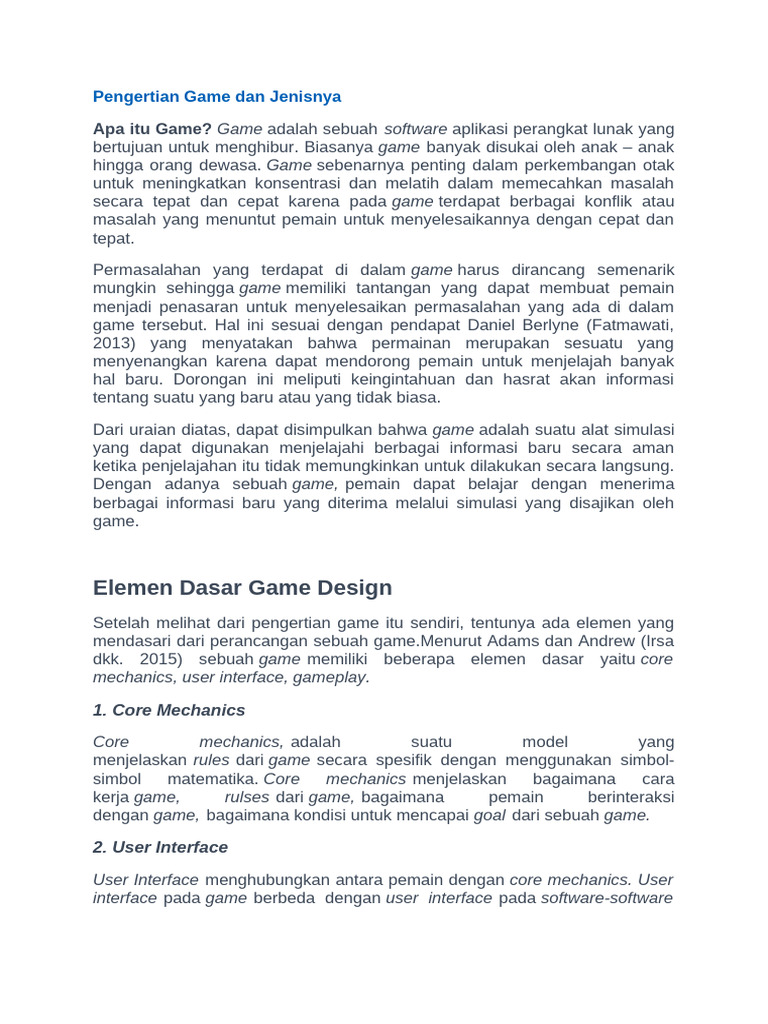 Pengertian dan Jenis-Jenis Game | PDF