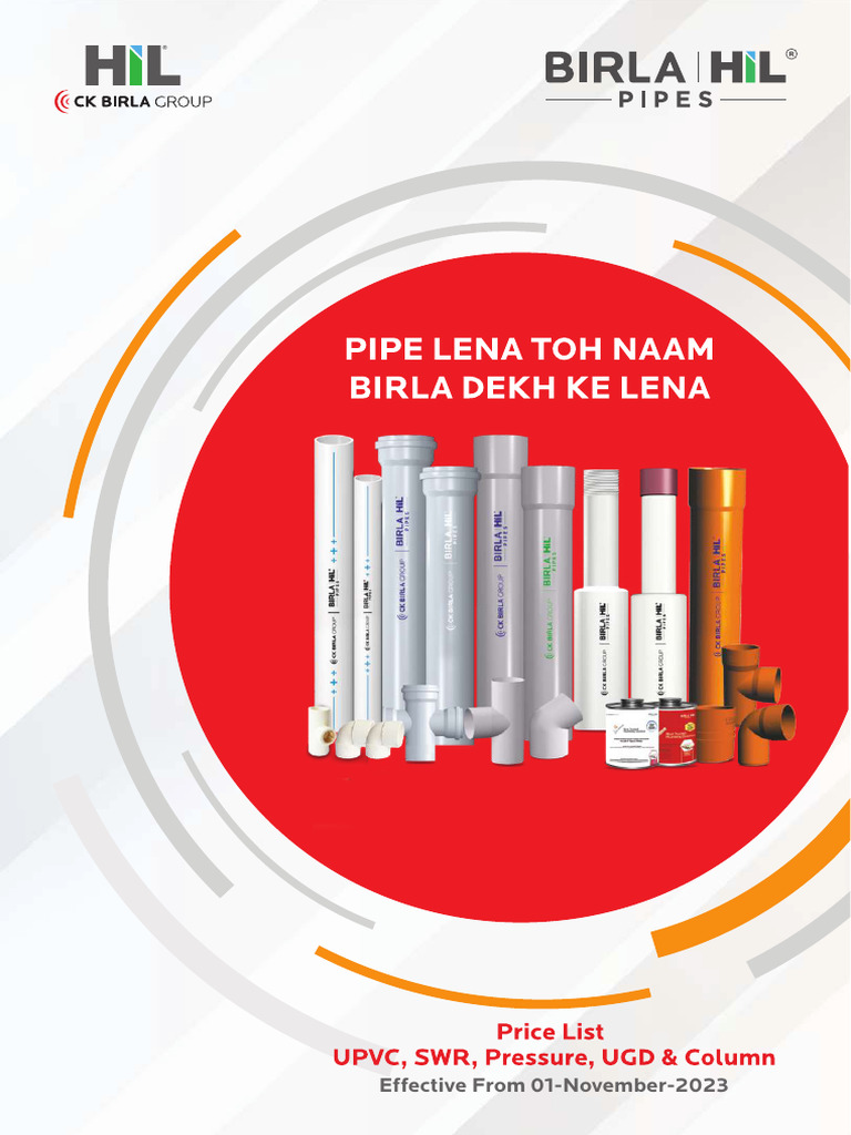 Birla Hil Pipes Pricelist | PDF | Plumbing | Mechanical Engineering