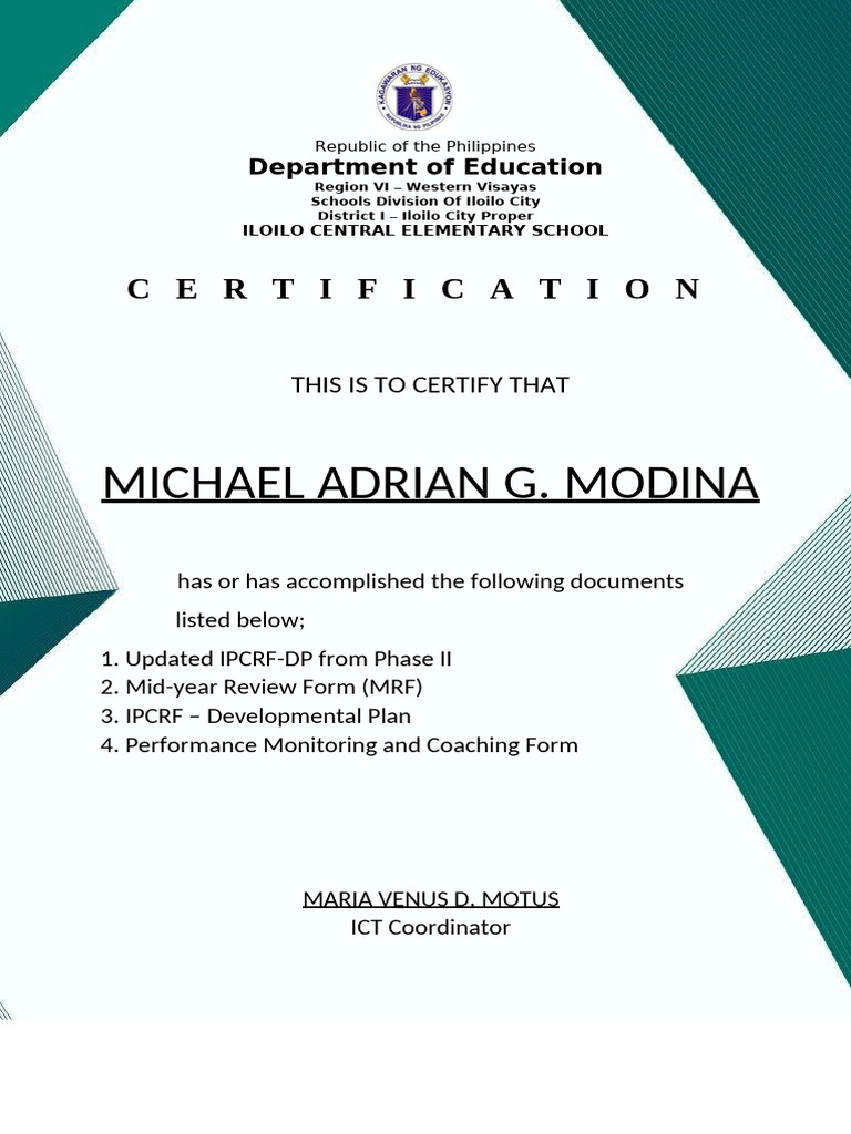Certification From Ict Coordinator | PDF