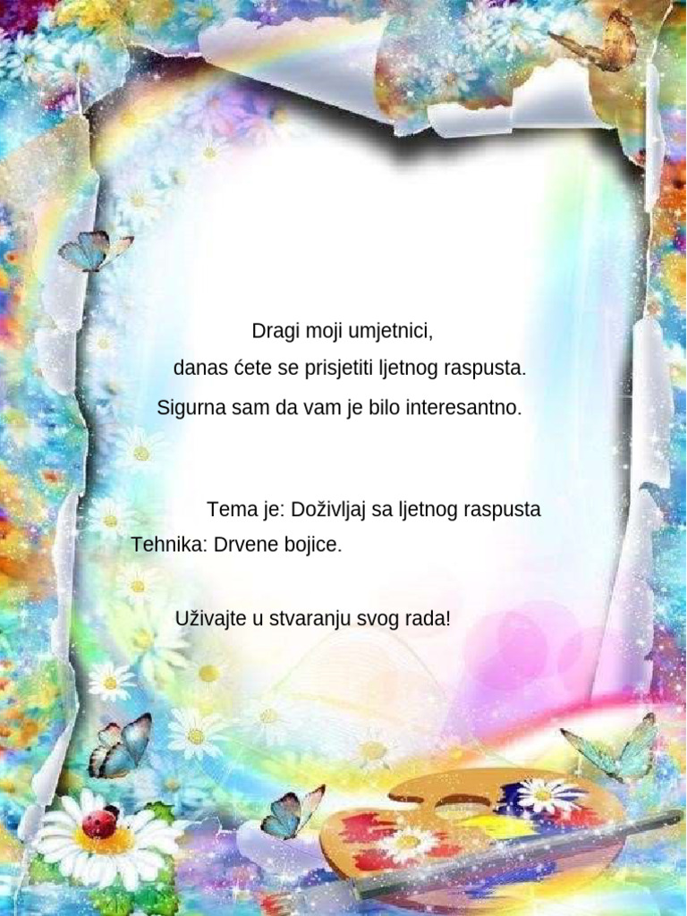 1. Crtanje - Doživljaj sa ljetnog raspusta | PDF