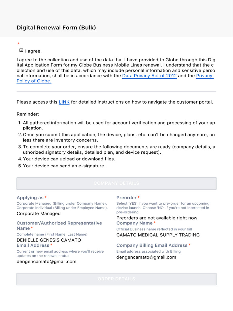 Globe Business Mobile Renewal Form | PDF | Privacy