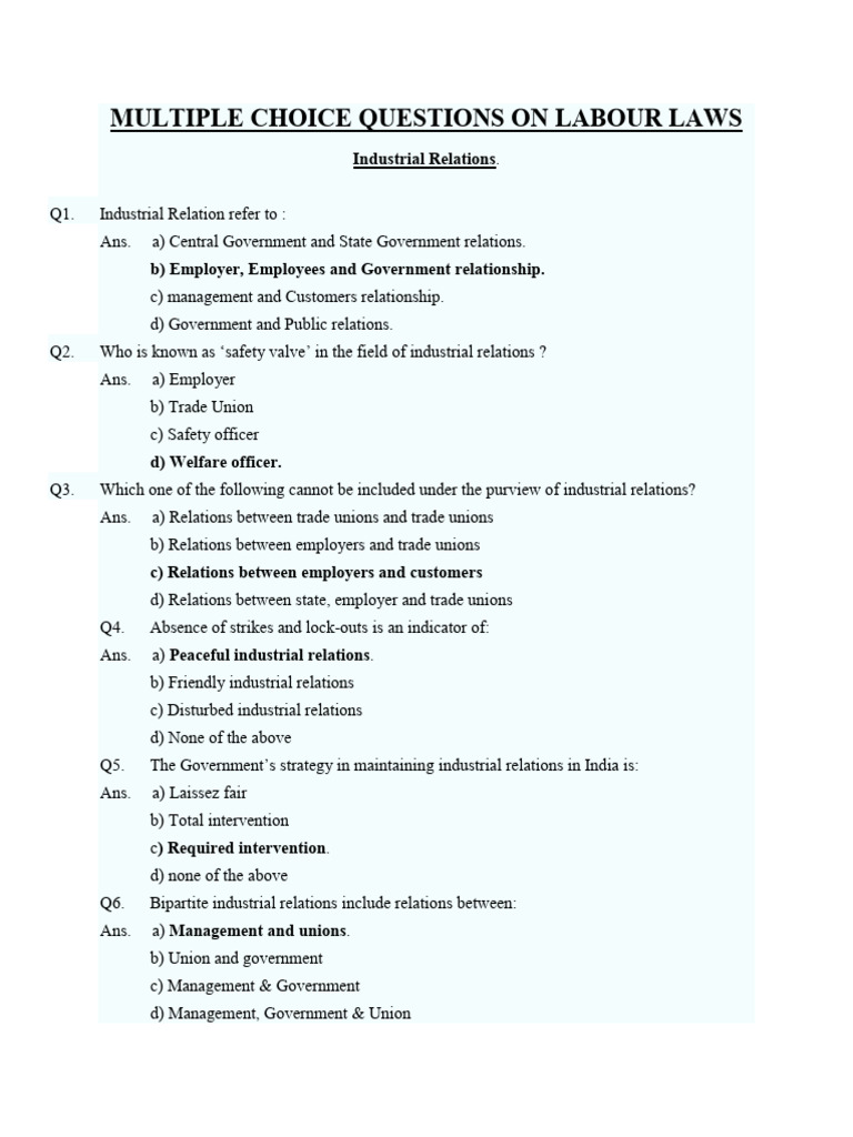 Labour Laws: Multiple Choice Questions | PDF | Strike Action ...