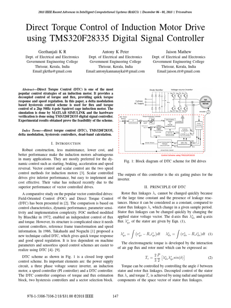 Direct Torque Control of Induction Motor Drive Using TMS320F28335 Digital Signal Controller ...