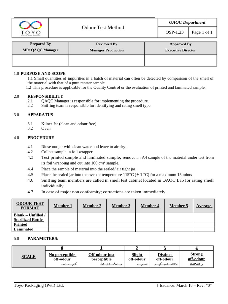22-QAQC-3-06 W.I Smell Test SOP | PDF