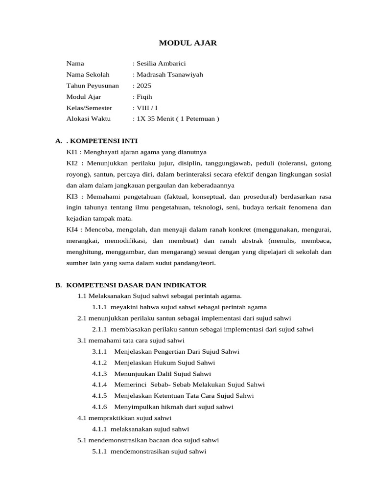 1MODUL AJAR SESILIA AMBARICI NIM 22531133 (Fiksss) | PDF