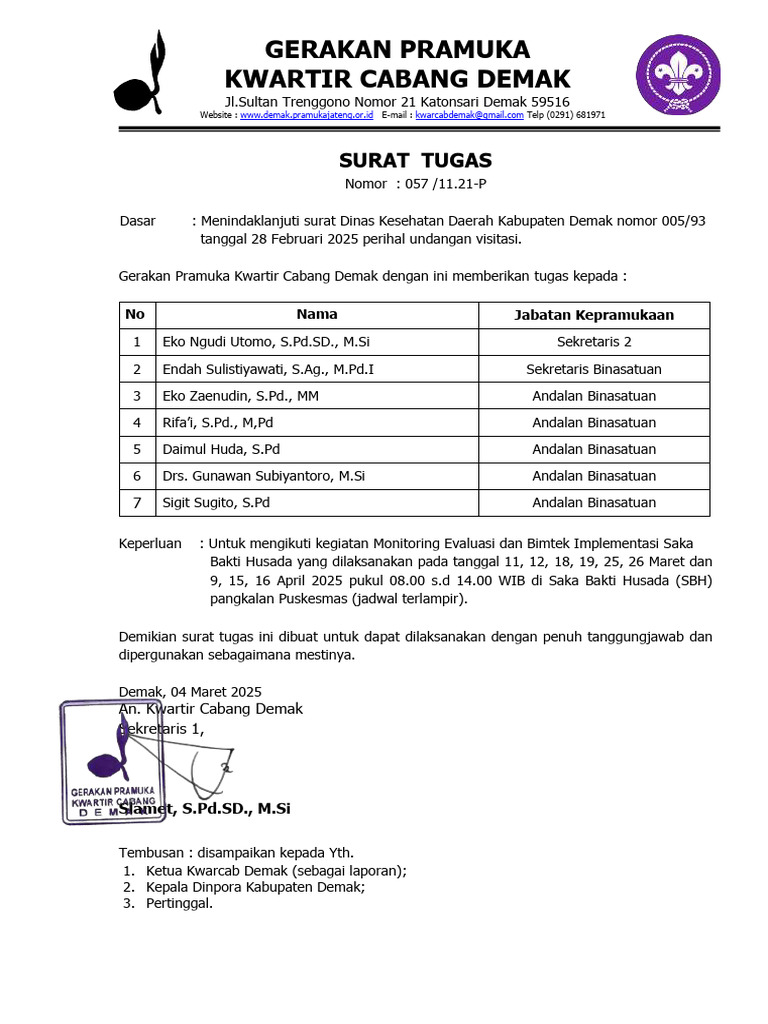 SURAT TUGAS MONEV DAN BIMTEK SBH | PDF