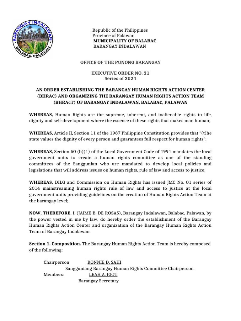 Barangay Human Rights Action Team | PDF | Justice | Crime & Violence