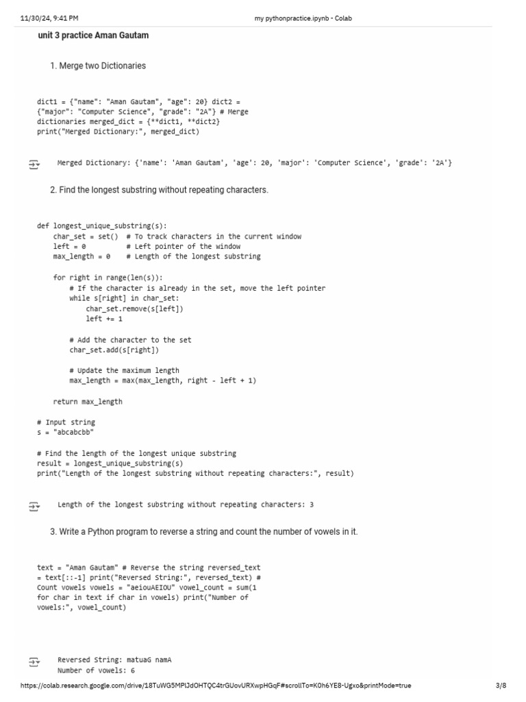 Python Assignment 3 AMAN GAUTAM 039 | PDF | String (Computer Science ...