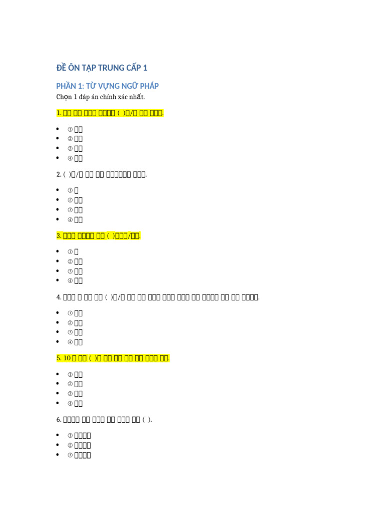 De On Tap Trung Cap 1 | PDF